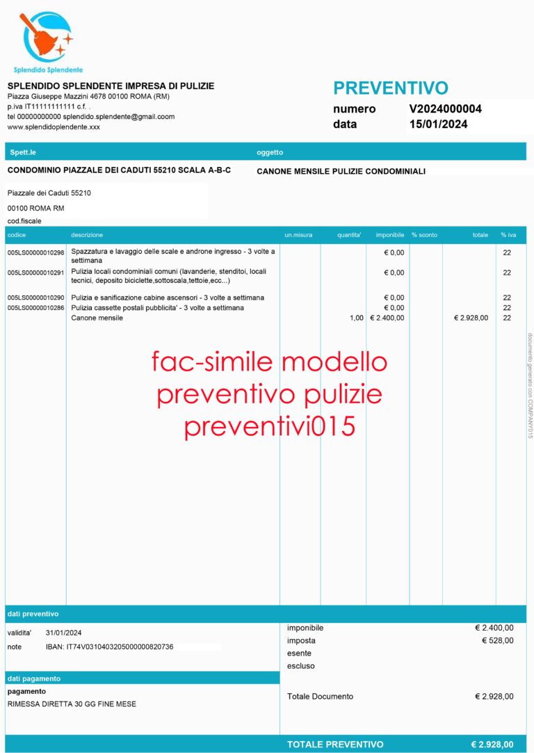 Fac-simile modello preventivo pulizie - PREVENTIVI015