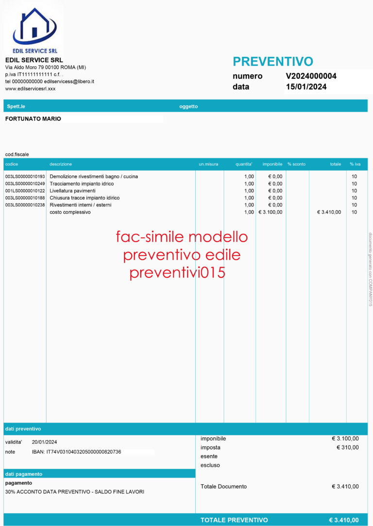 Fac-simile modello preventivo edile - PREVENTIVI015
