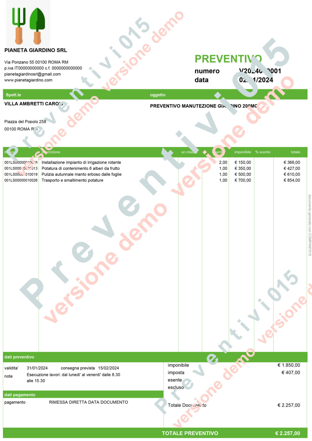 Fac-simile modello preventivo giardiniere - PREVENTIVI015